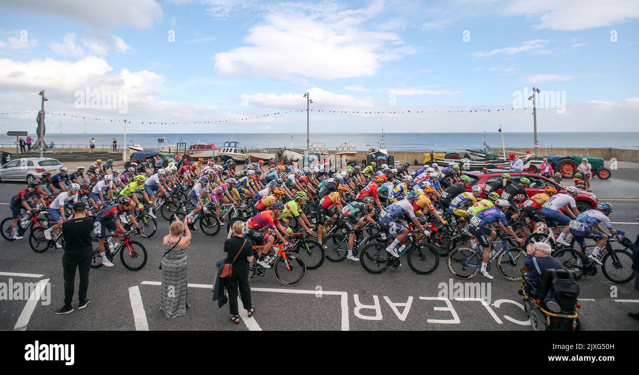 The riders depart from Redcar Esplanade during stage four of the AJ ...