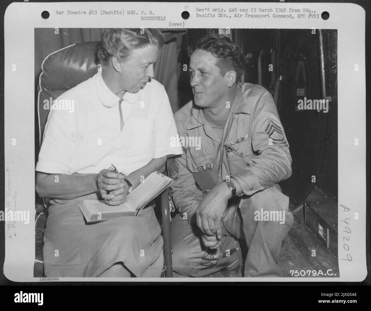Mrs. F. D. Roosevelt Chats With M/Sgt Shirley Reedy, Crew Member, While ...