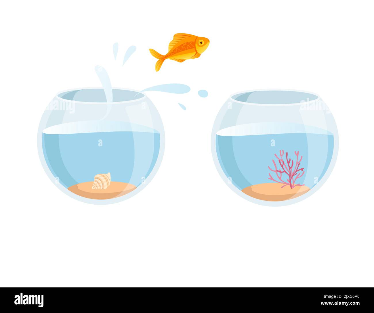 Golden fish jump from fishbowl to another fishbowl vector illustration ...