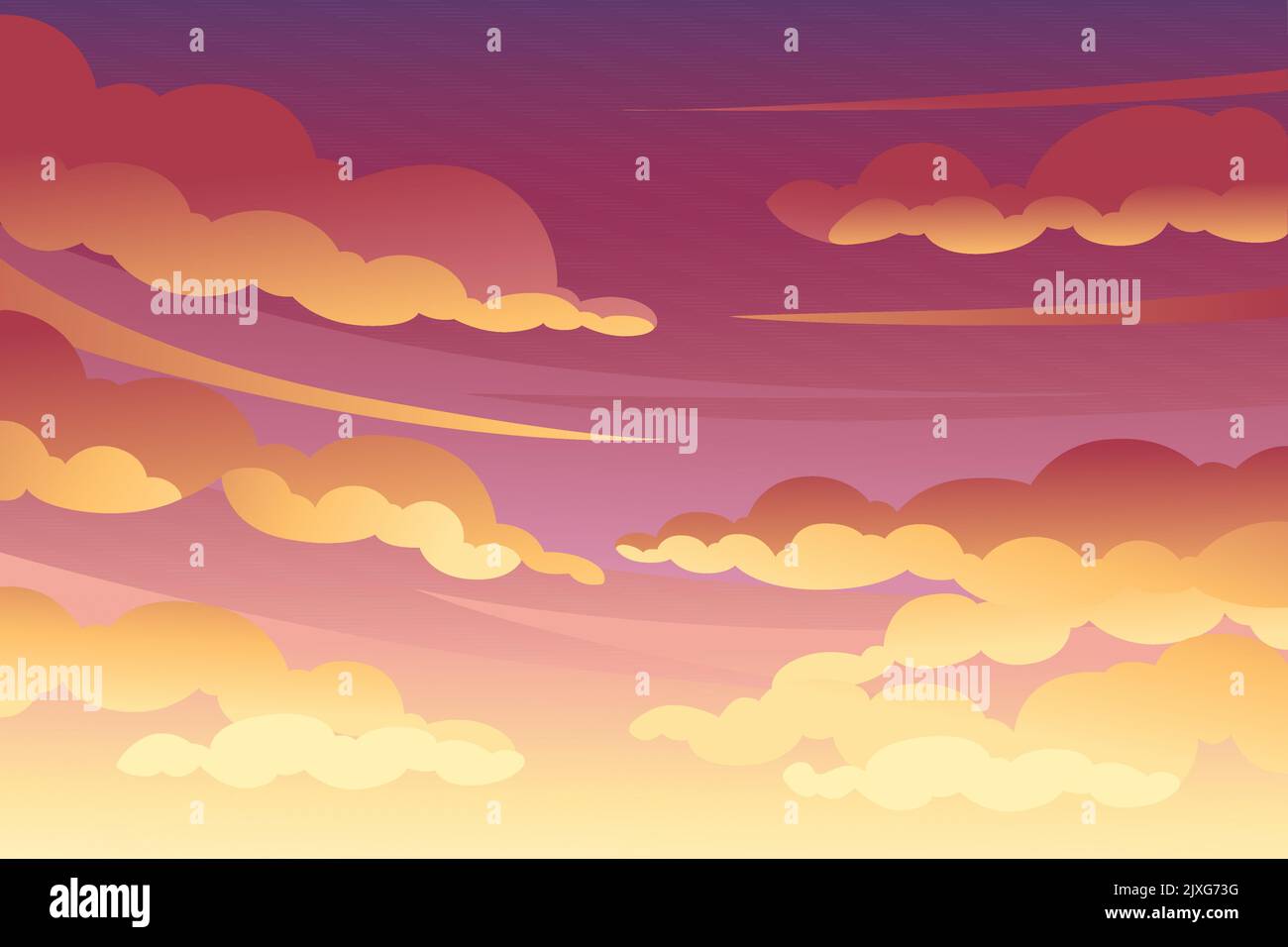 Sunset evening sky with clouds background vector wide horizontal ...