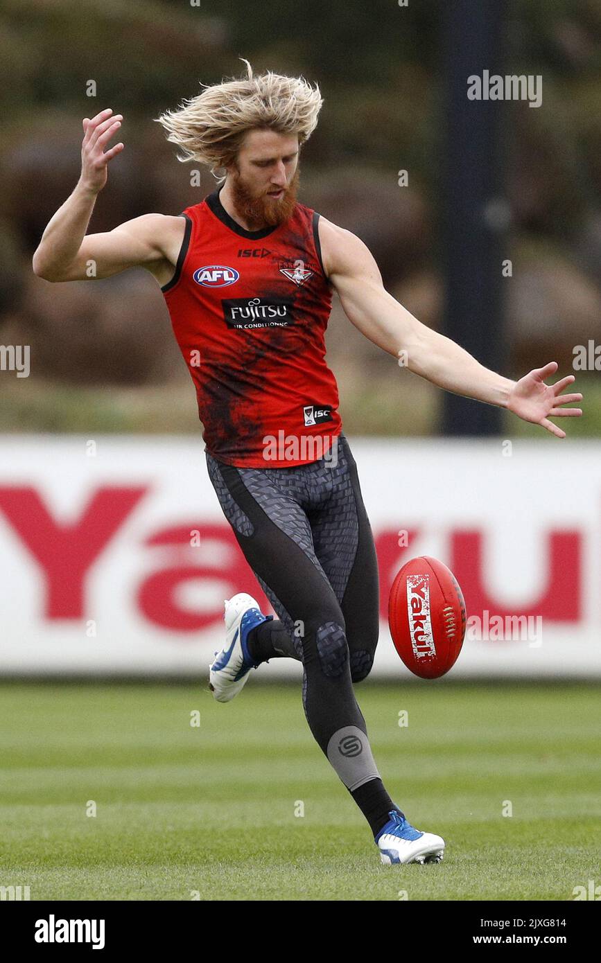 Essendon Bombers player Dyson Heppell kicks the ball during a team ...