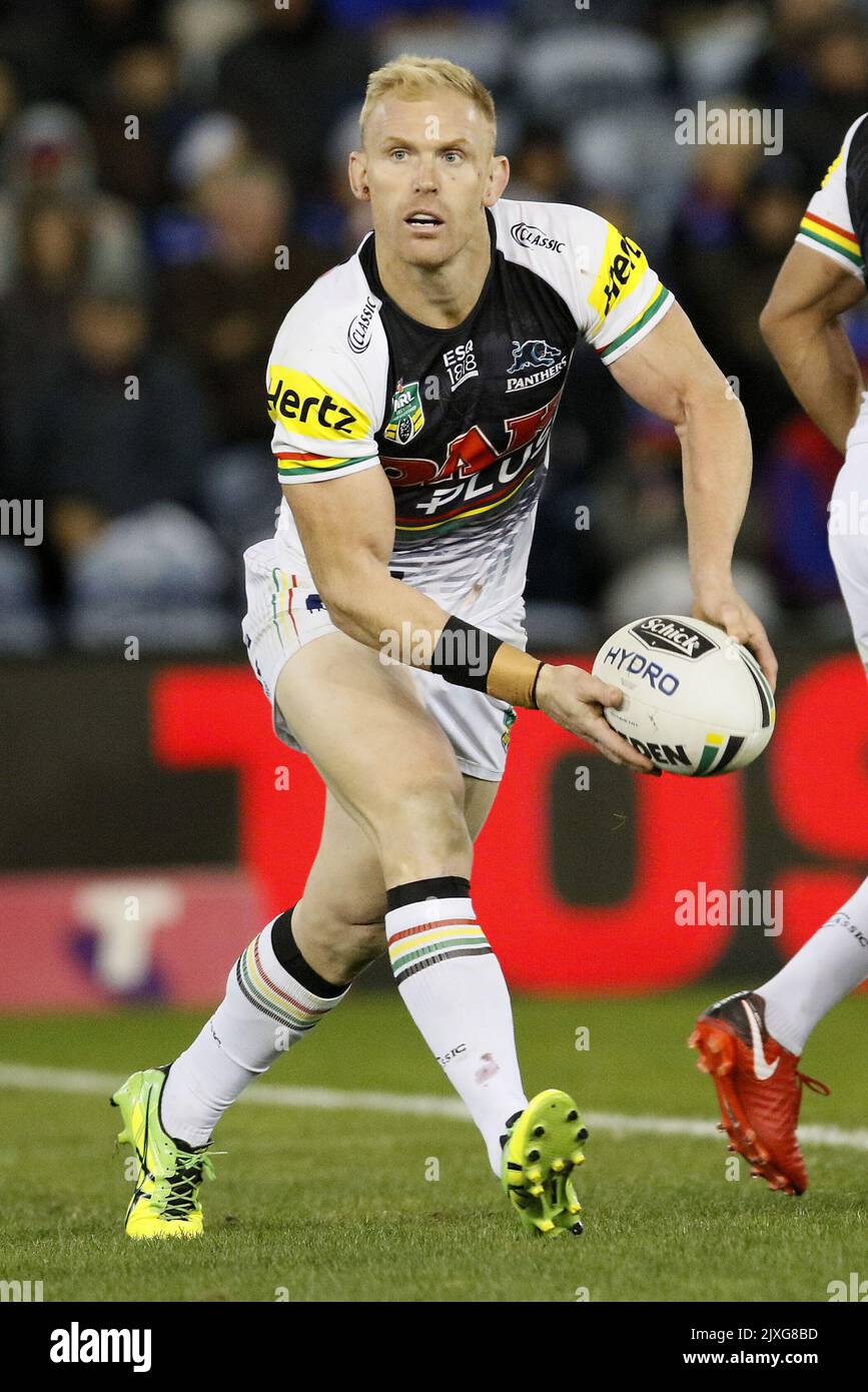Peter Wallace of the Panthers passes the ball during the Round 10 NRL ...