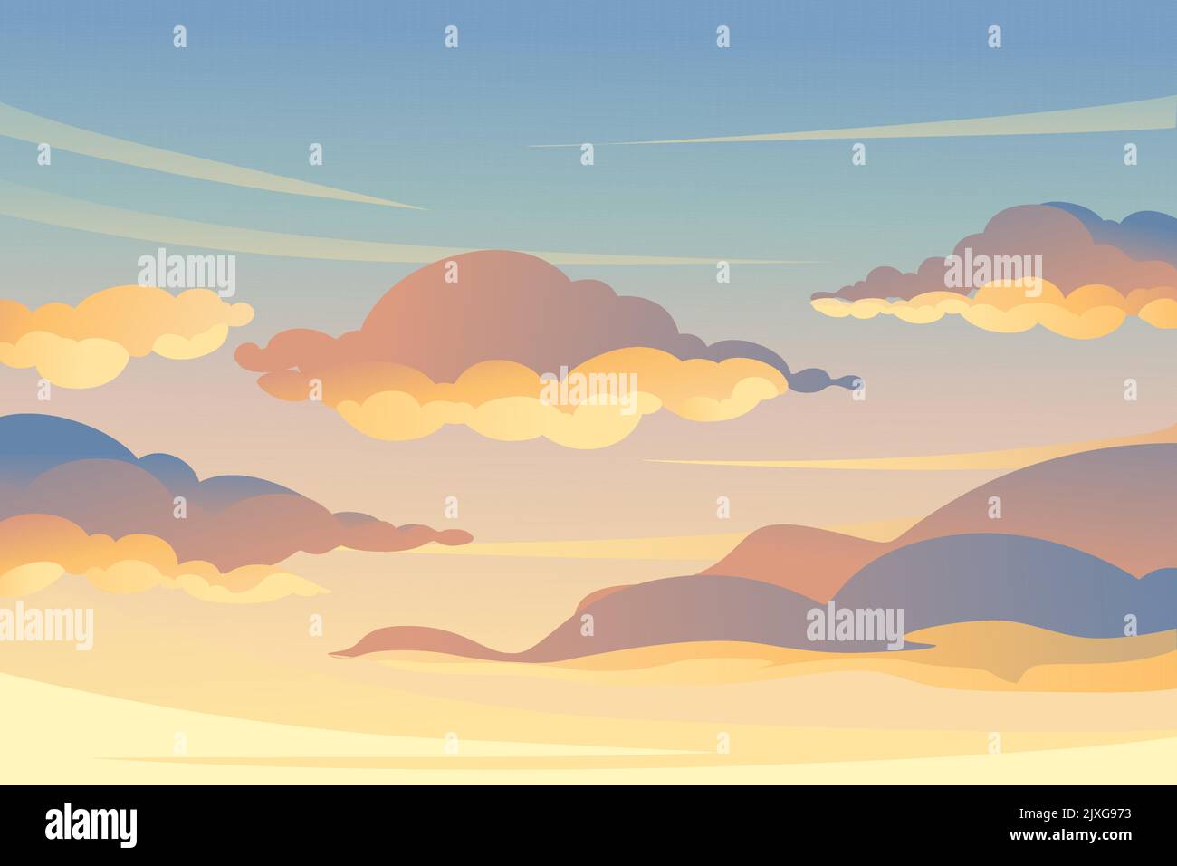Sunset evening sky with clouds background vector wide horizontal ...