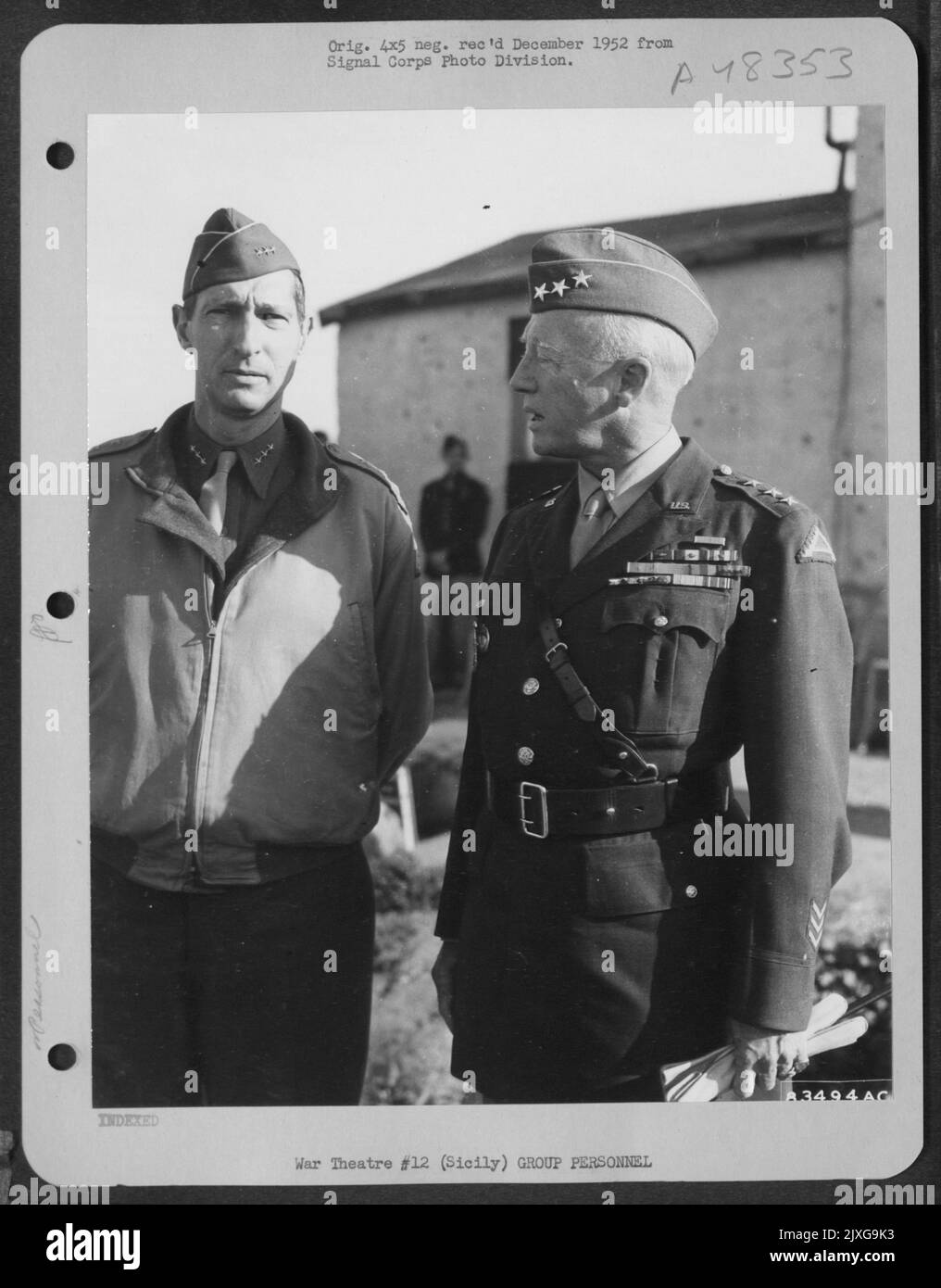 Gen. Mark Clark And Gen. George Patton, Jr., Chat Together Somewhere In Sicily. December 1943 ...