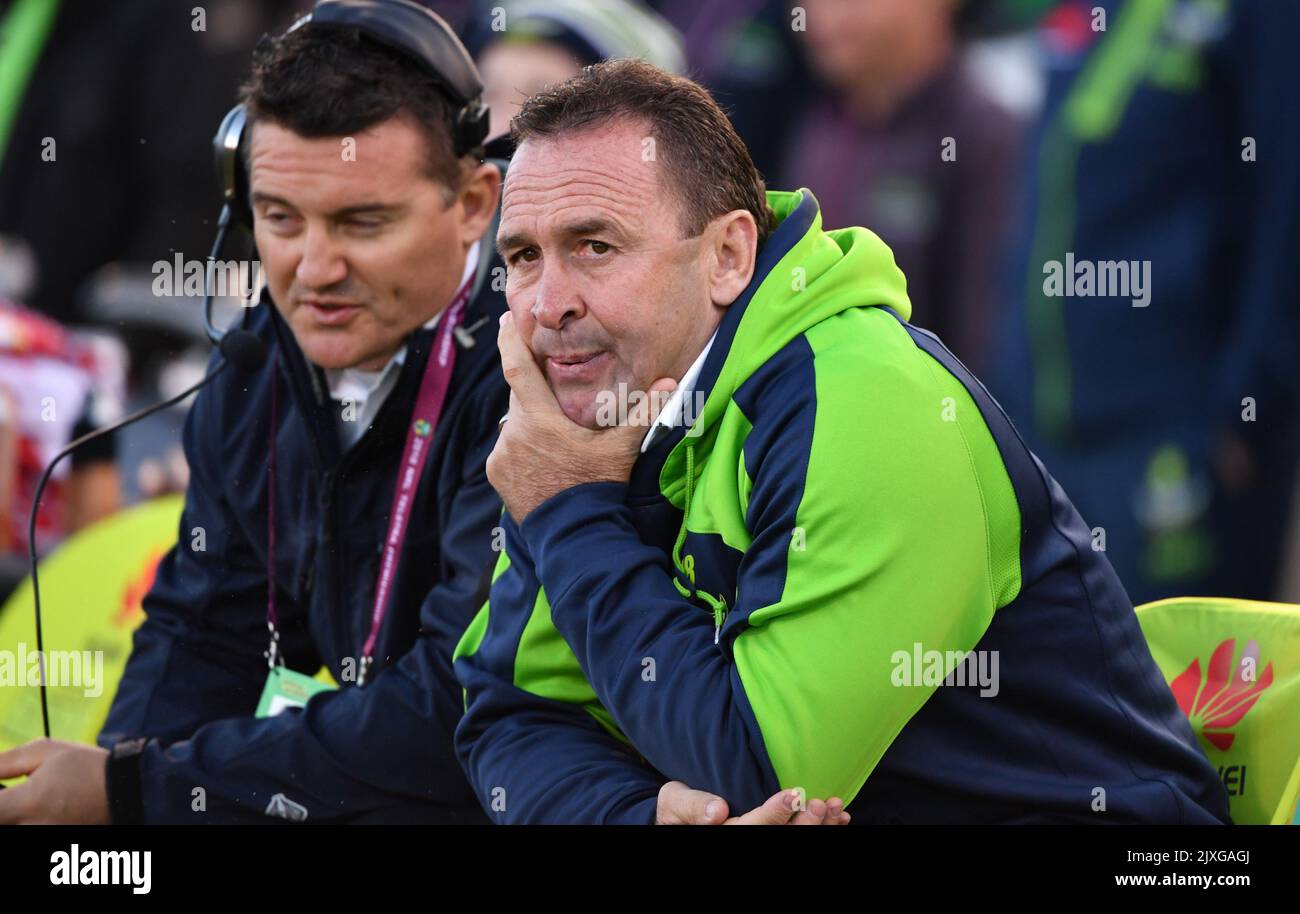Raiders coach Ricky Stuart looks on during the Round 10 NRL match ...