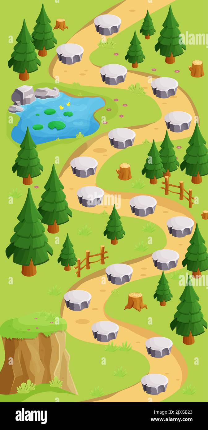 Game map forest gui background, template in cartoon style, casual ...