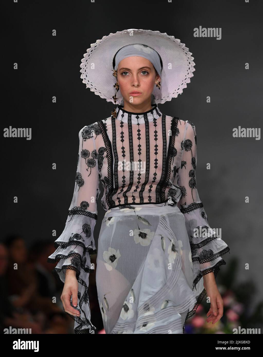 A model wears a creation by We Are Kindred during the Mercedes-Benz ...