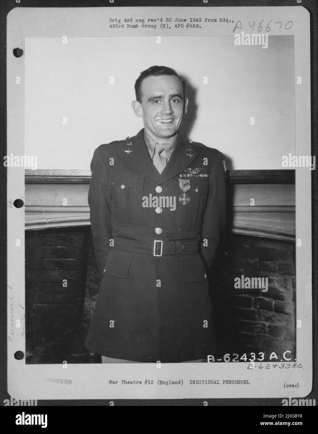 Colonel Dwyer Of The 493D Bomb Group, 8Th Air Force Wearing His Award ...