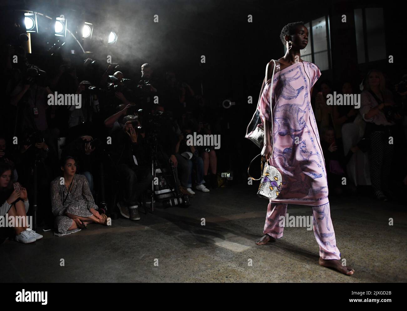 A model carries a creation by Deadly Ponies during the Mercedes-Benz ...