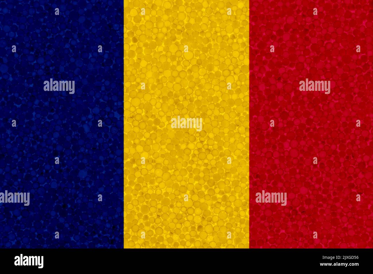 Flag of Chad on styrofoam texture. national flag painted on the surface ...