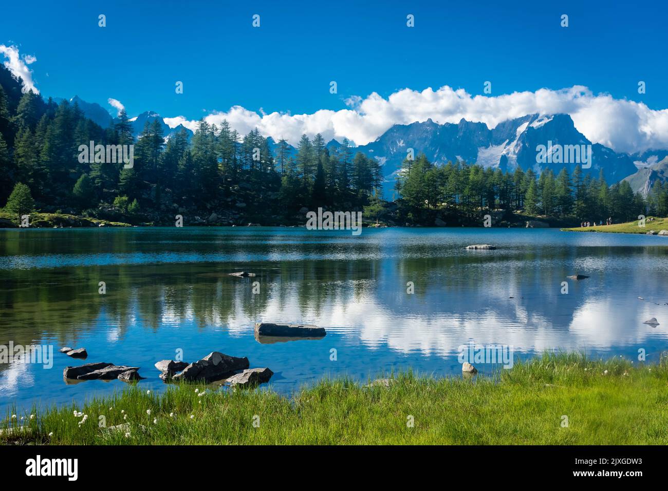 Beautiful view of Lake Arpy and Mont Blanc, Italy Stock Photo - Alamy