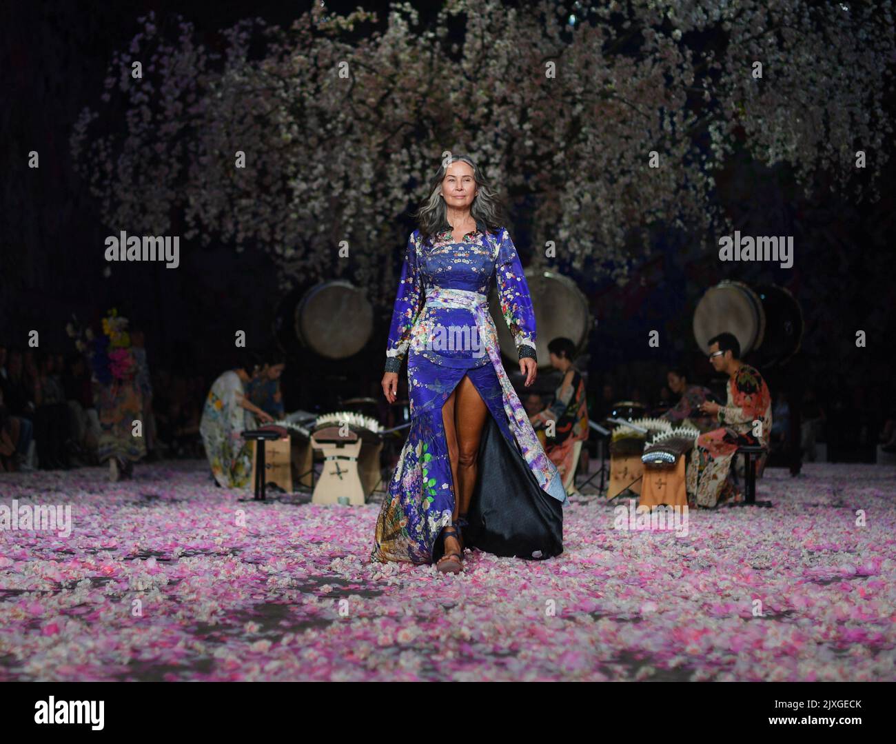 A model wears a creation by Camilla during her fashion show during the ...