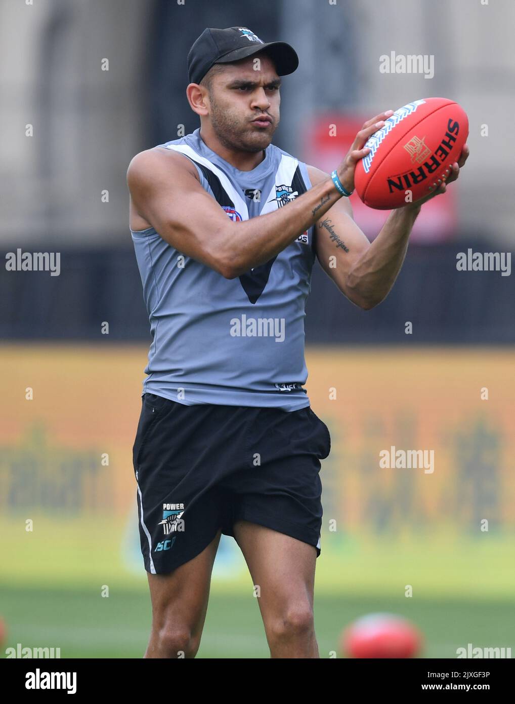 Port Adelaide Power player Dom Barry is seen during a training session ...