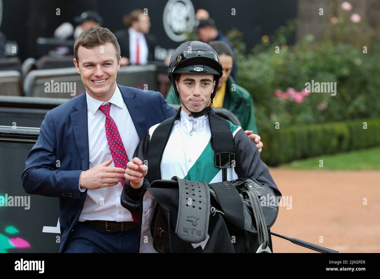 Trainer Ben Hayes with jockey Lachlan King after riding Boom Time to ...