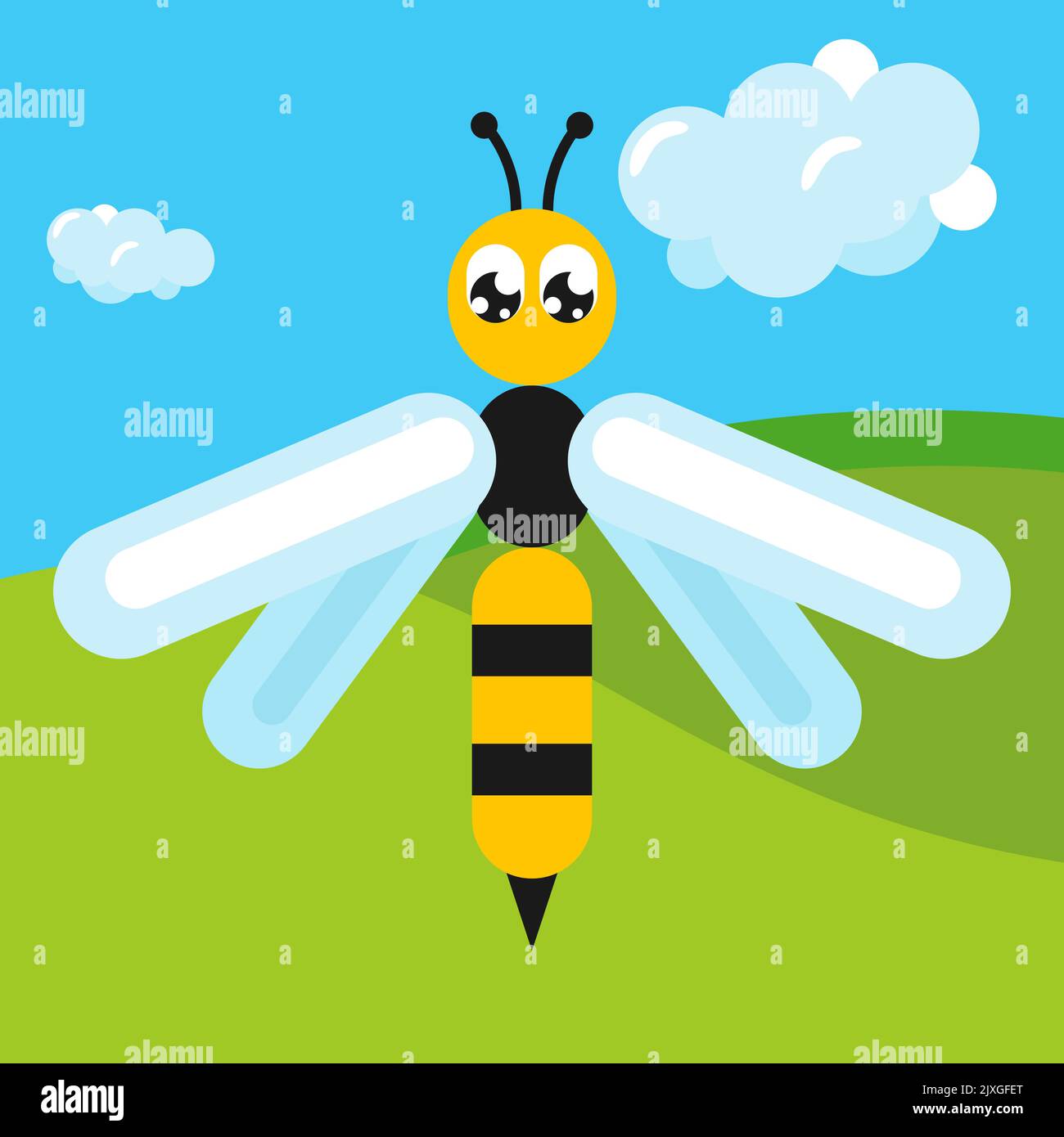 Geometric stylized bee in cartoon colorful valley. Domestic insect ...