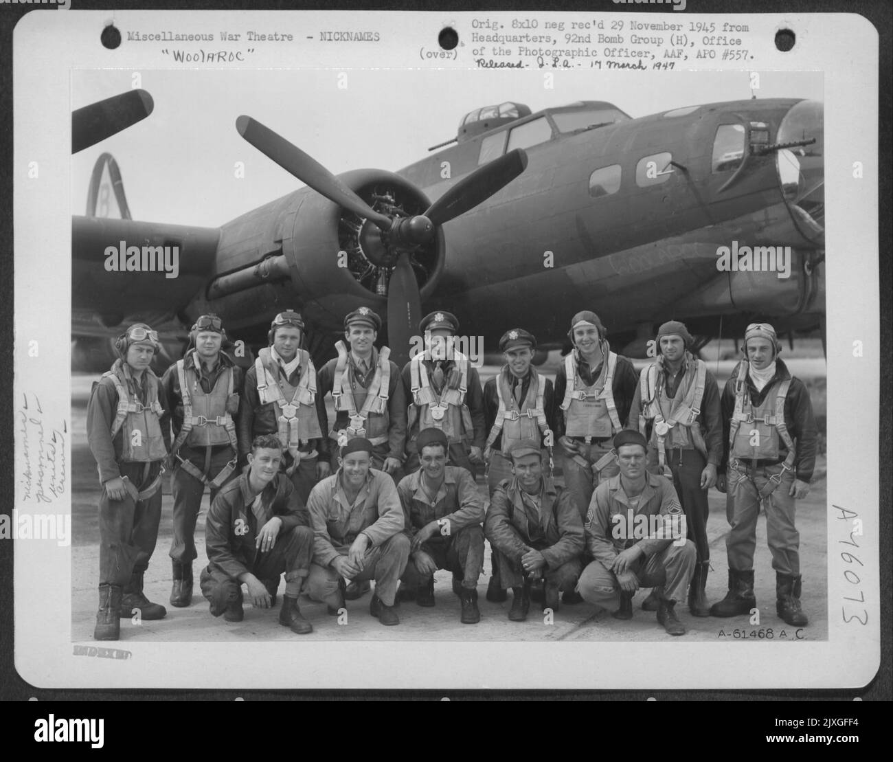Lt. Miles And Crew Of The 92Nd Bomb Group Beside The Boeing B-17 ...