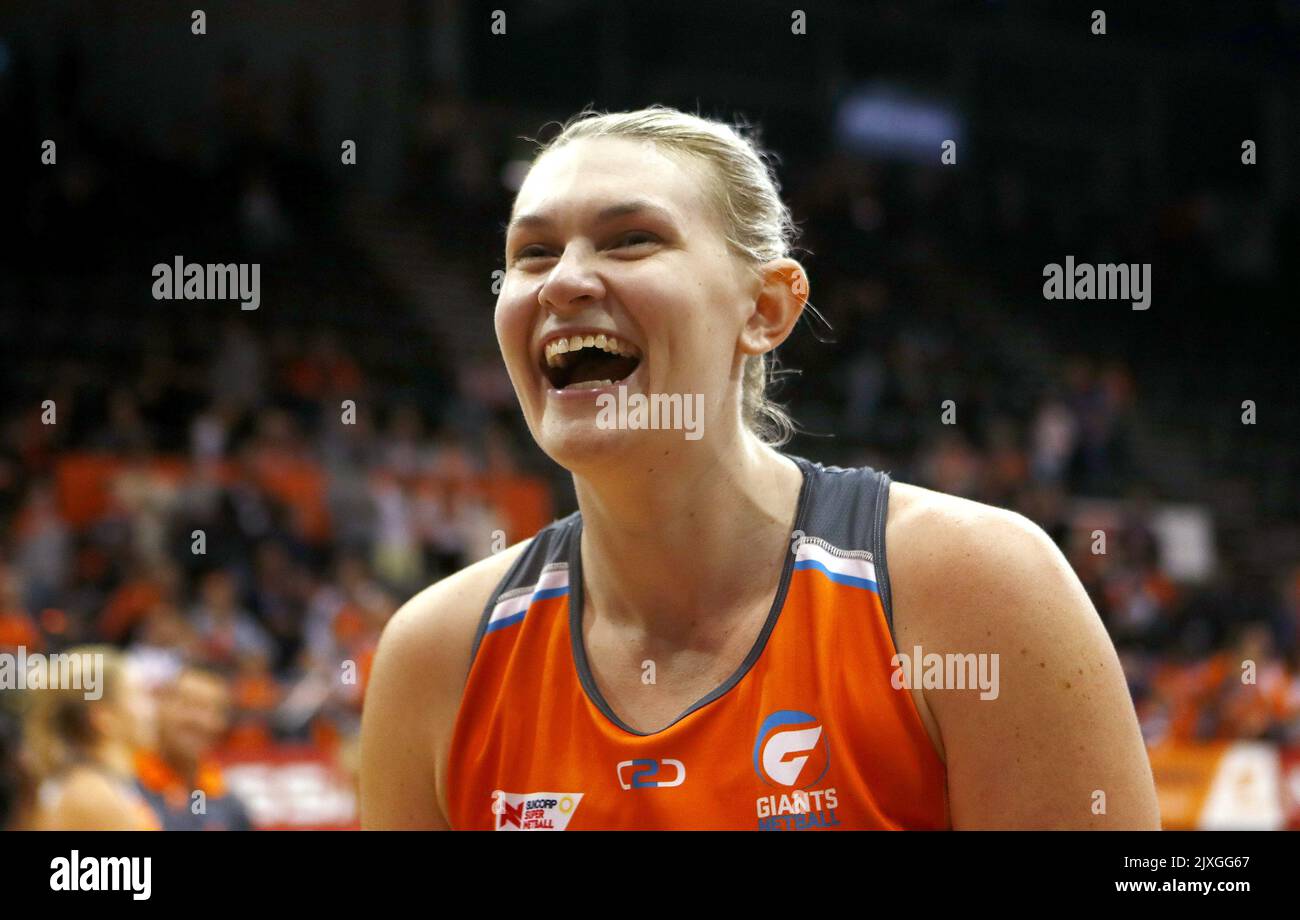 Kristina Brice of the Giants reacts following the Round 4 Super Netball ...