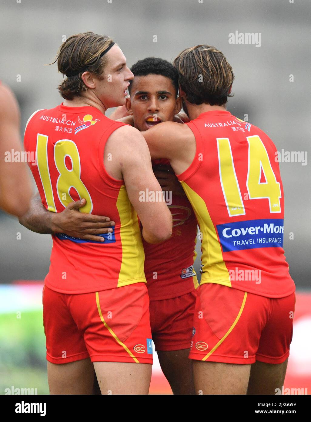 Took Miller of the Suns celebrates a goal with team mates during the ...