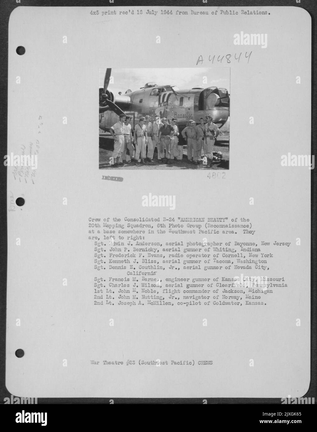 Crew Of The Consolidated B-24 'American Beauty' Of The 20Th Mapping ...