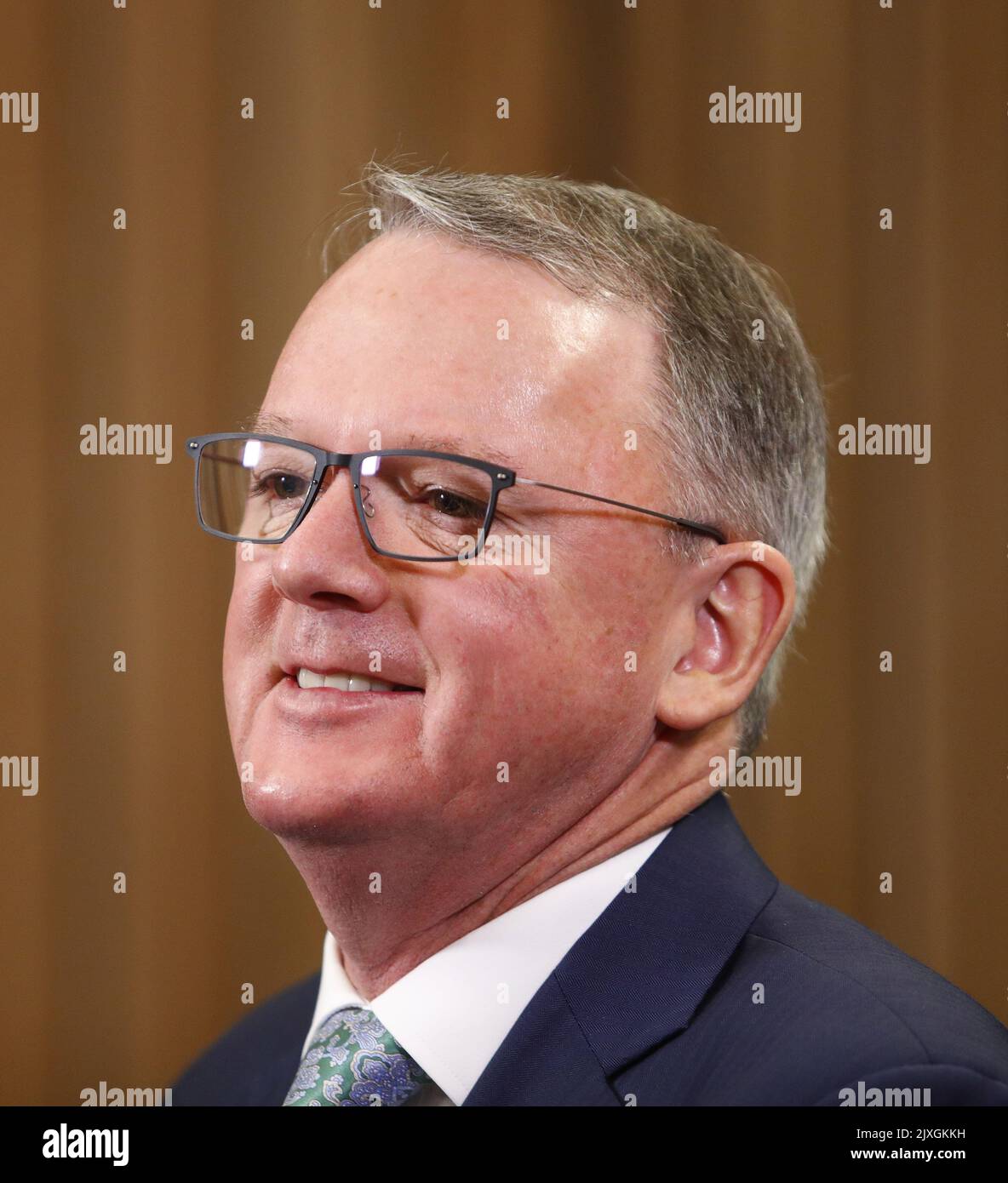 Woodside CEO Peter Coleman speaks to the media after speaking at the ...