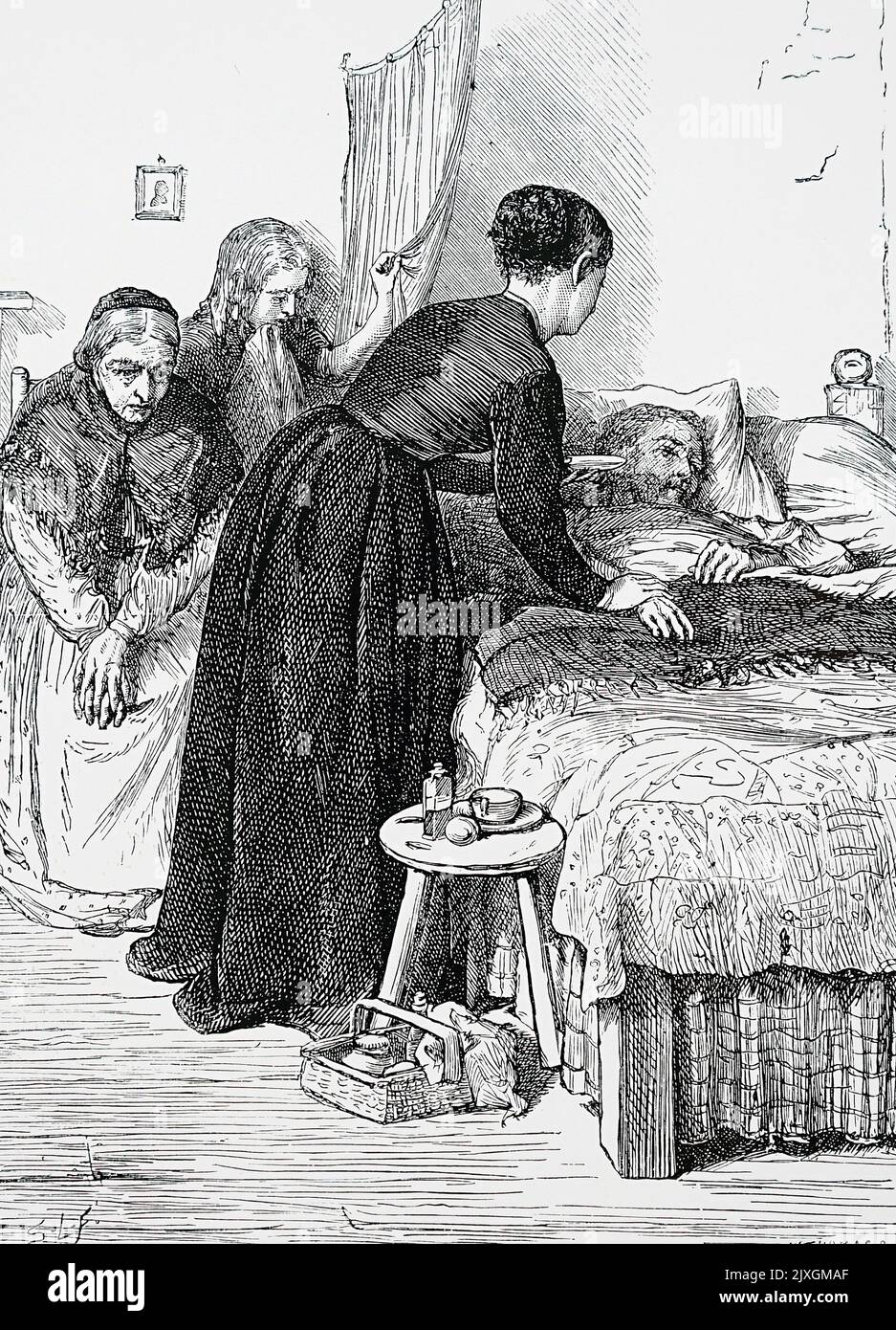 Illustration depicting a voluntary social worker caring for a sick ...