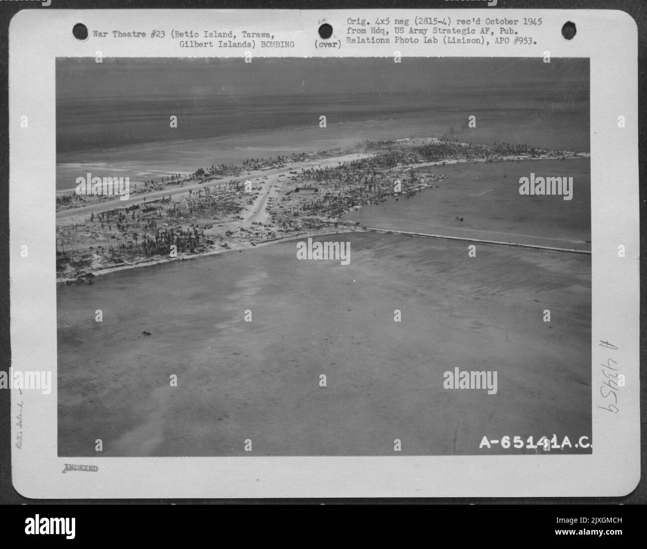 This Aerial View Showing Bomb Damage On Betio Island, Tarawa, Gilbert ...