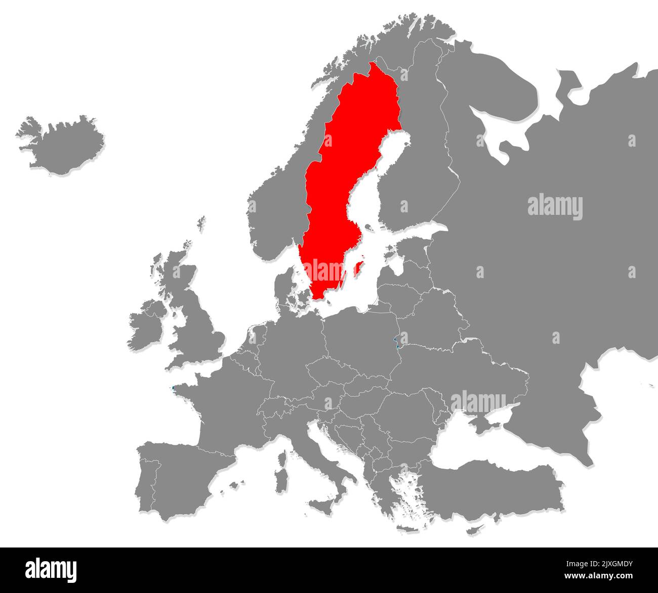 Map of Sweden highligted with red in Europe map. 3d rendering Stock ...