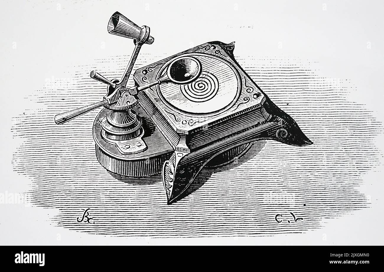 Illustration of Edison's recording apparatus. The apparatus was used ...