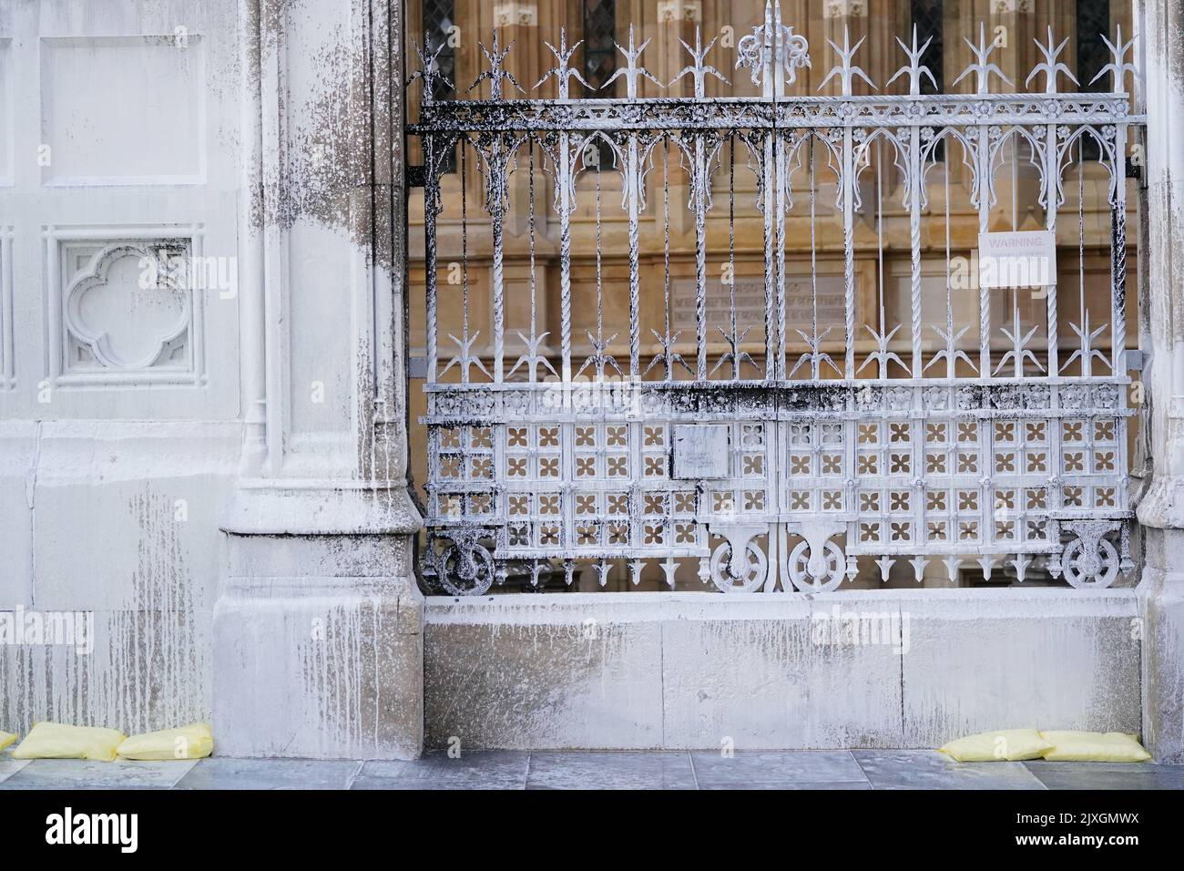 Paint covered walls outside the Houses of Parliament in London after ...