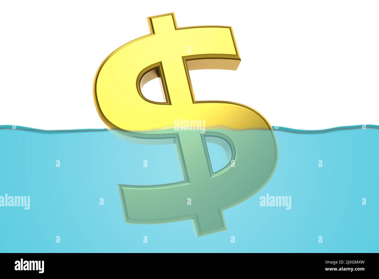 Sinking dollar sign as symbol of global financiall crisis, 3d rendering ...