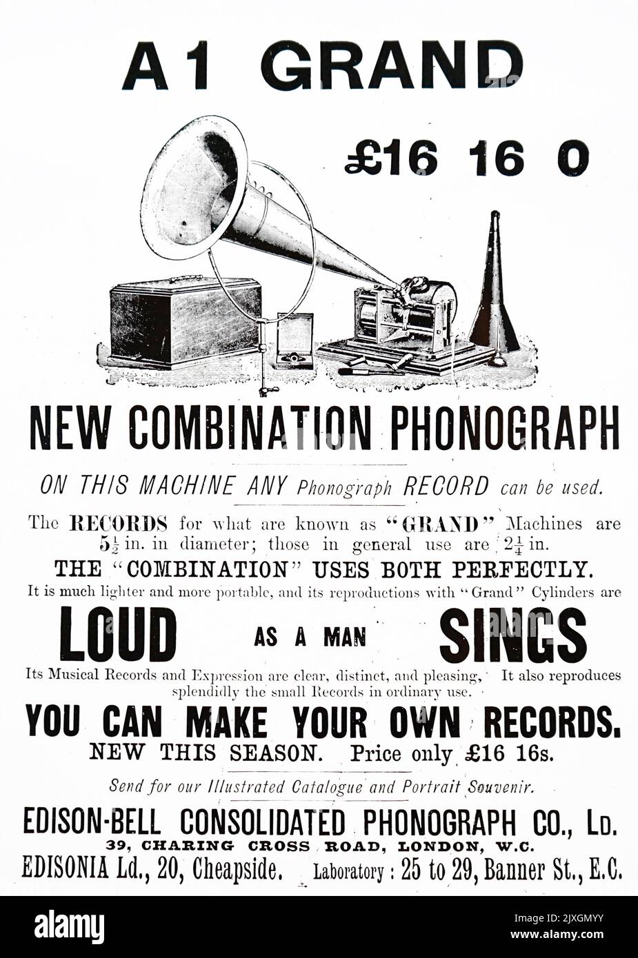 Advertisement for an Edison phonograph. Dated 19th Century Stock Photo ...