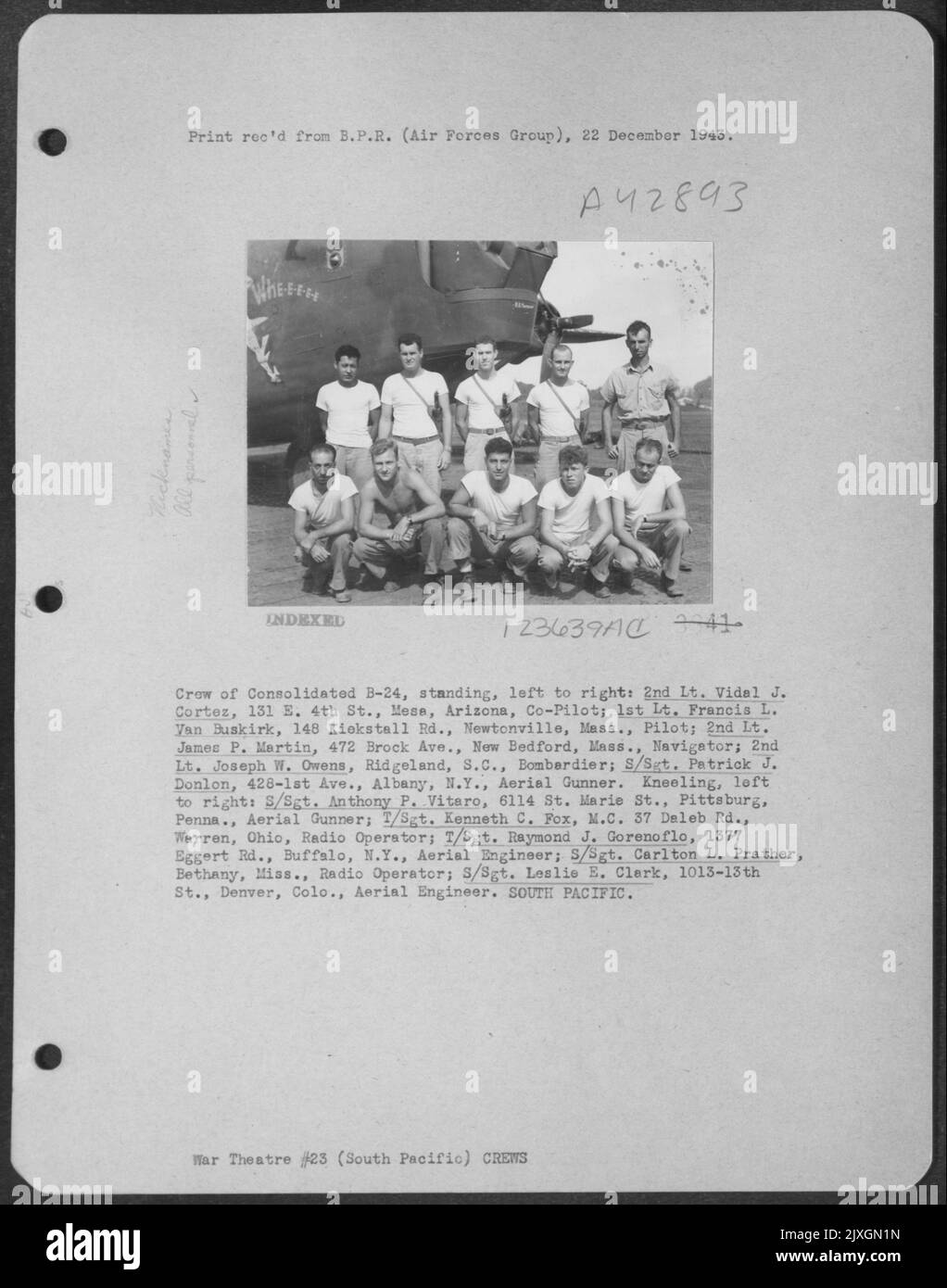 Crew Of Consolidated B-24, Standing, Left To Right: 2Nd Lt. Vidal J ...