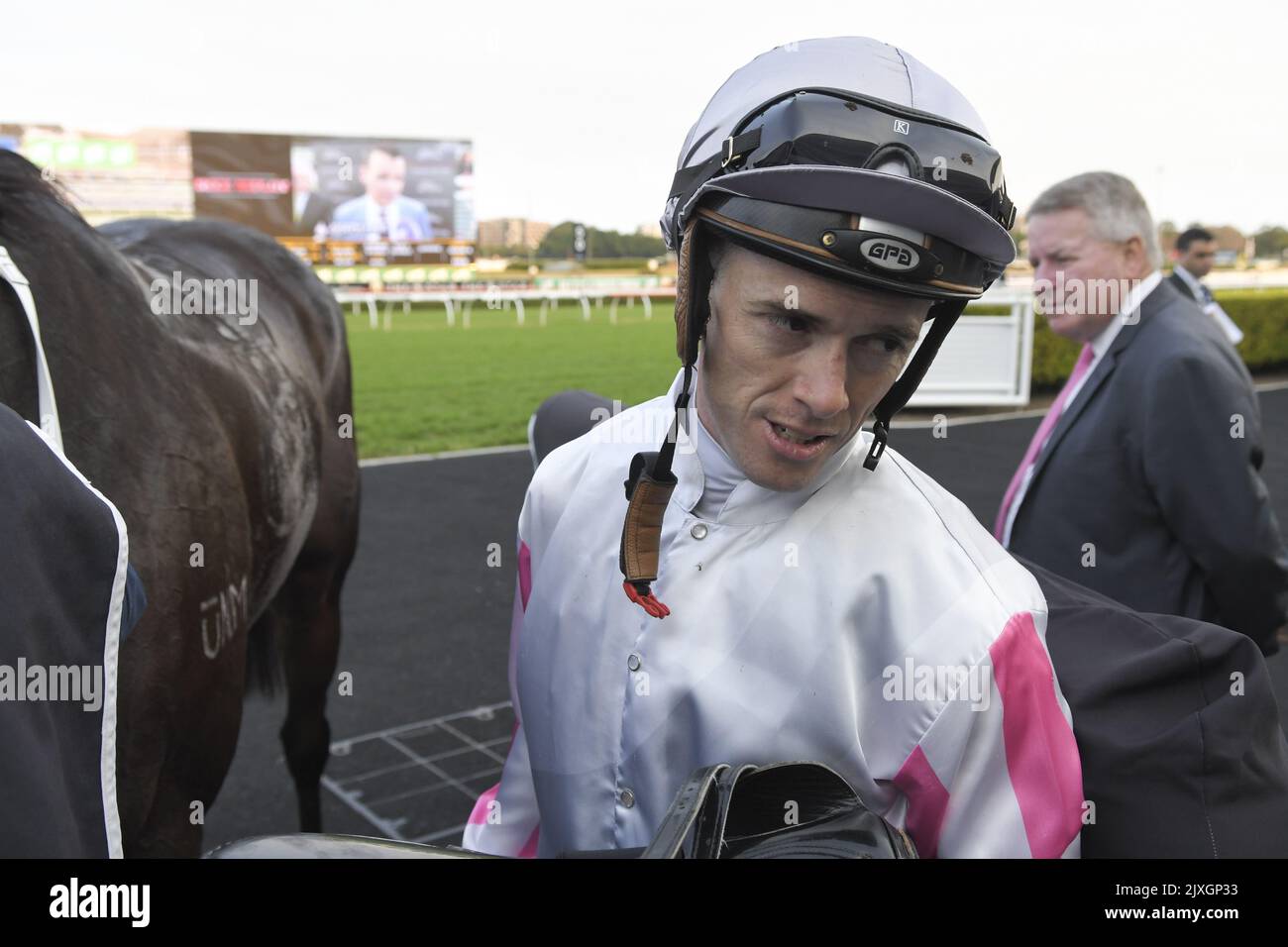 Jockey Jay Ford after riding Destiny's Kiss to win race 7, the Fujitsu ...