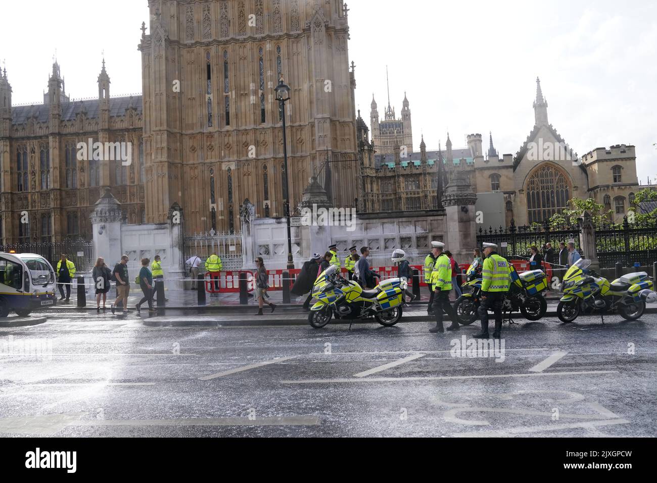 Paint covered walls outside the Houses of Parliament in London after ...