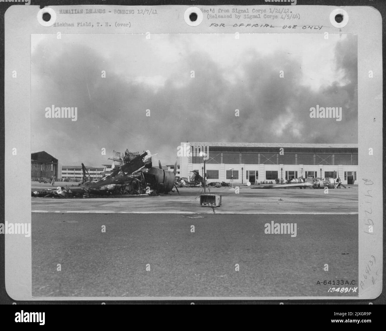 View Of Wrecked Bombers, B-17C And B-18 At Hickham Field, T.H Stock ...