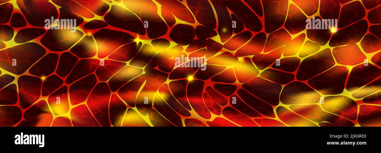 Top view of texture of volcanic lava river, solar prominences or glowing magma surface. Abstract ...