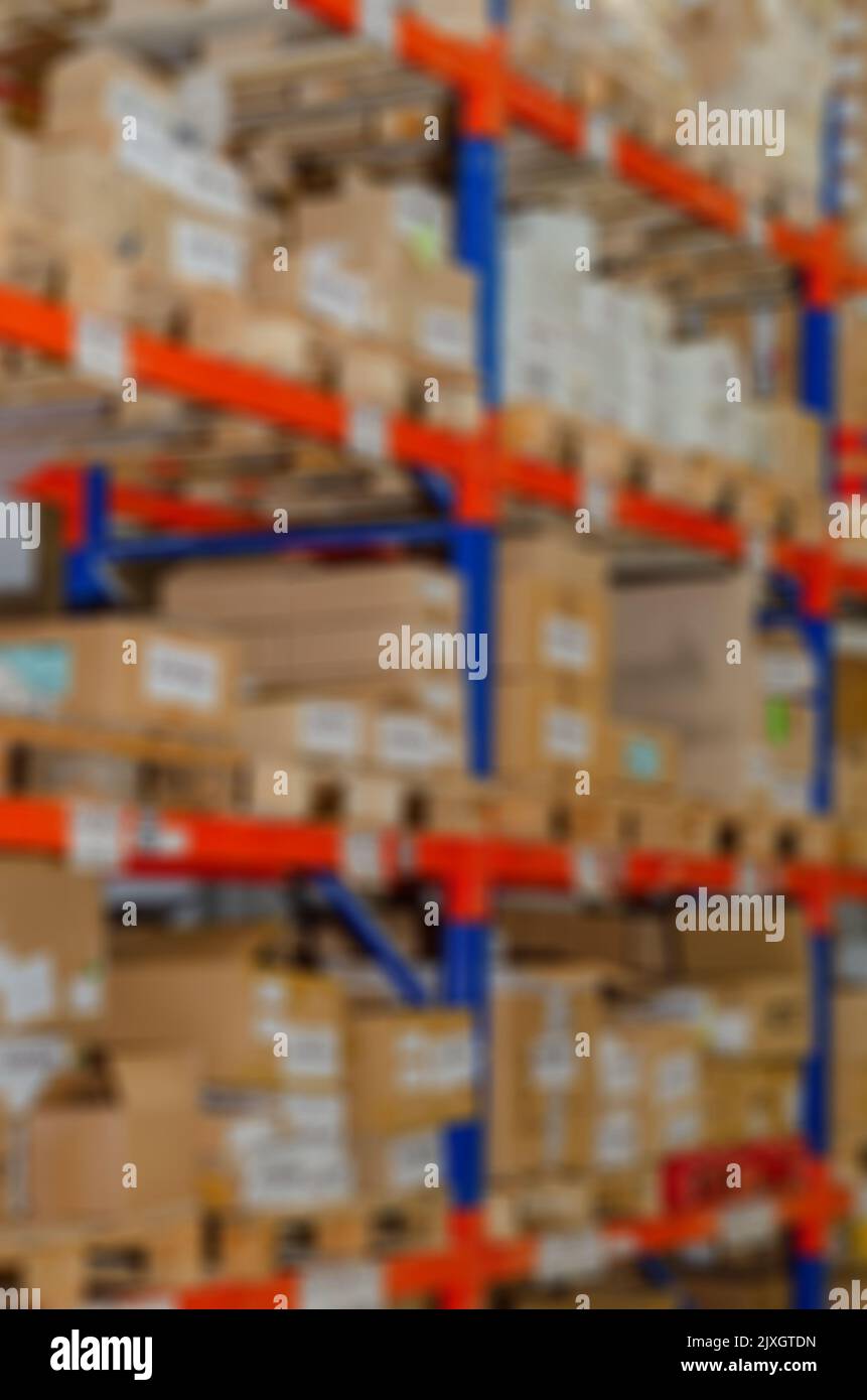 Industrial distribution, composition. Storage with high shelves. Rows ...