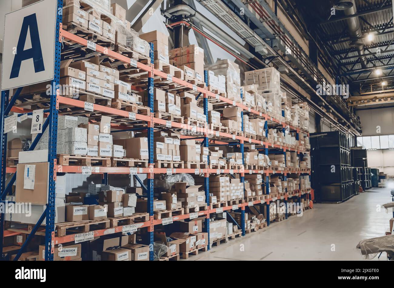 Industrial distribution, composition. Storage with high shelves, cargo ...