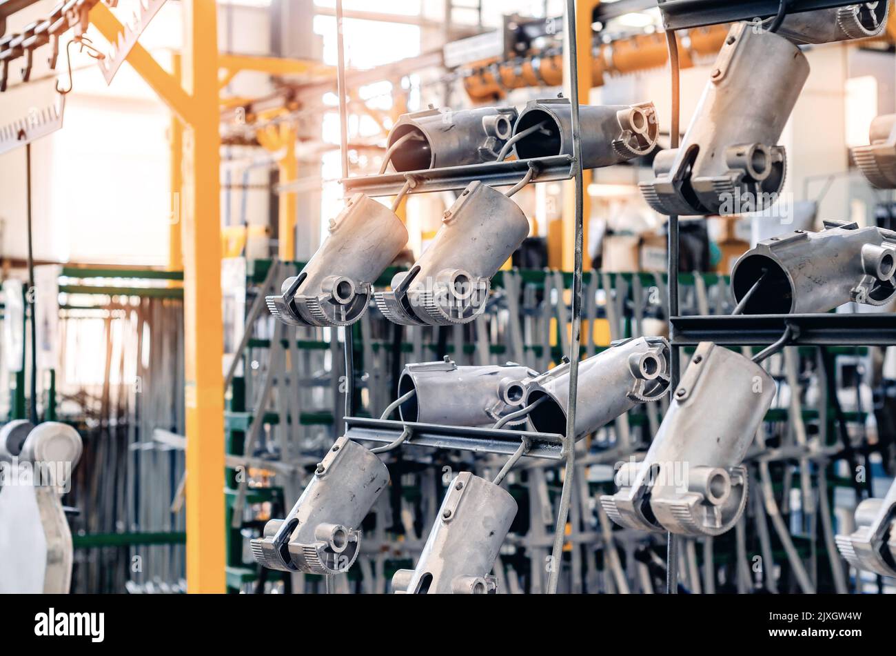 Metal steel industrial hangers, which are used for hanging parts of ...