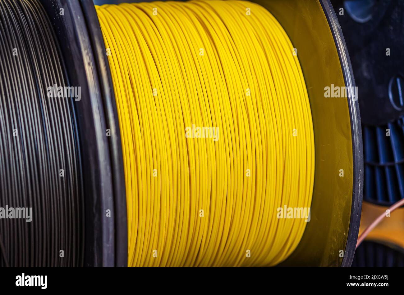 Production of wire, cable in bobbins at plant. Cable plant Stock Photo ...
