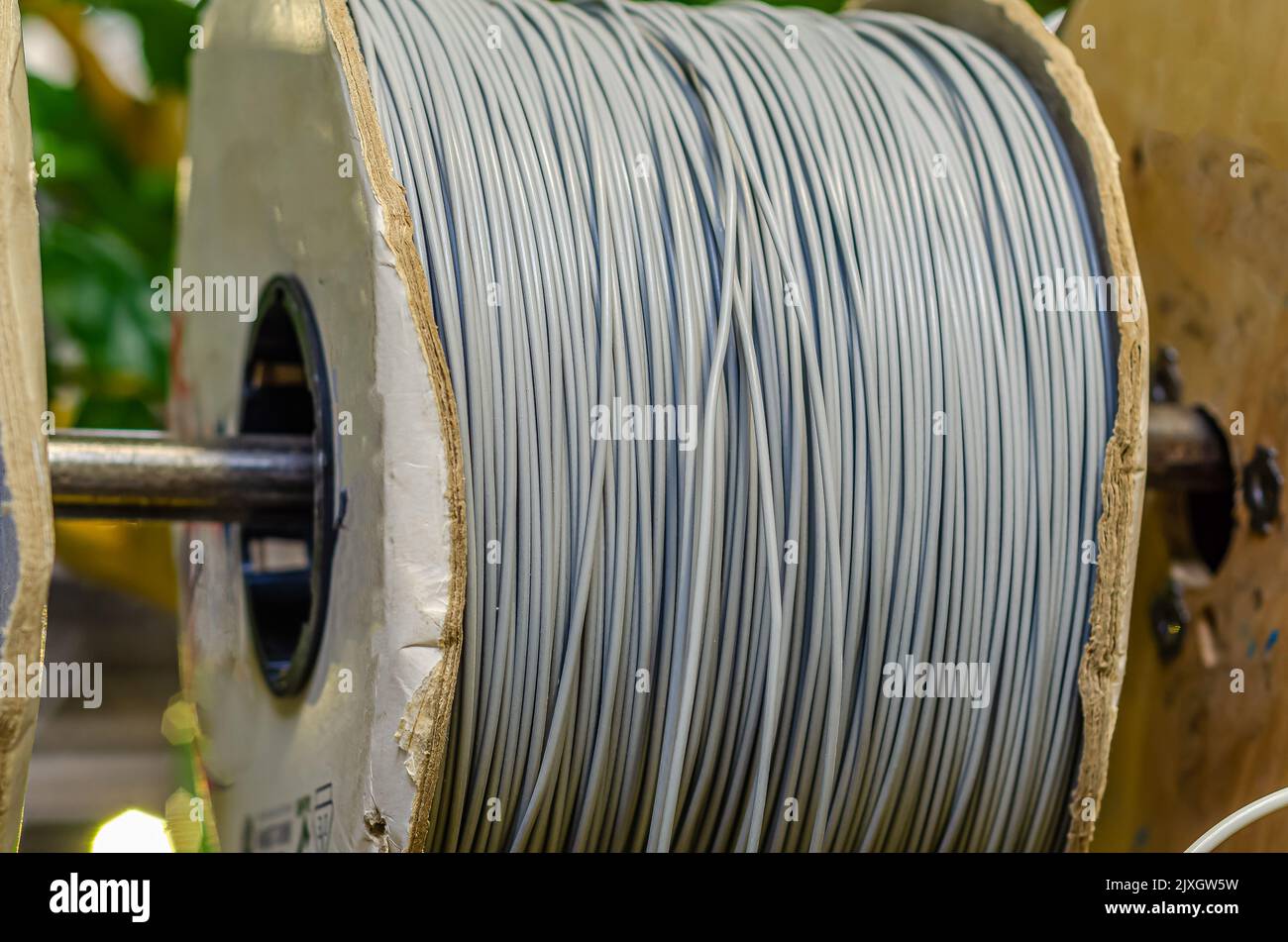 Production of wire, cable in bobbins at plant. Cable plant Stock Photo ...