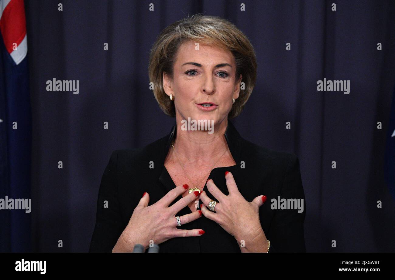 Minister for Jobs Michaelia Cash at a press conference at Parliament ...