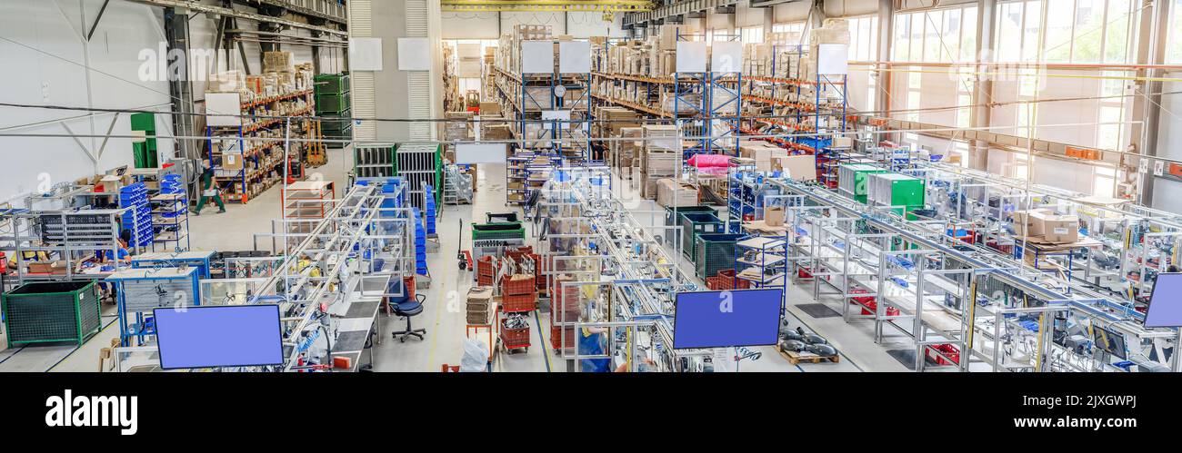 Interior of modern production workshop. Plant for manufacture of ...