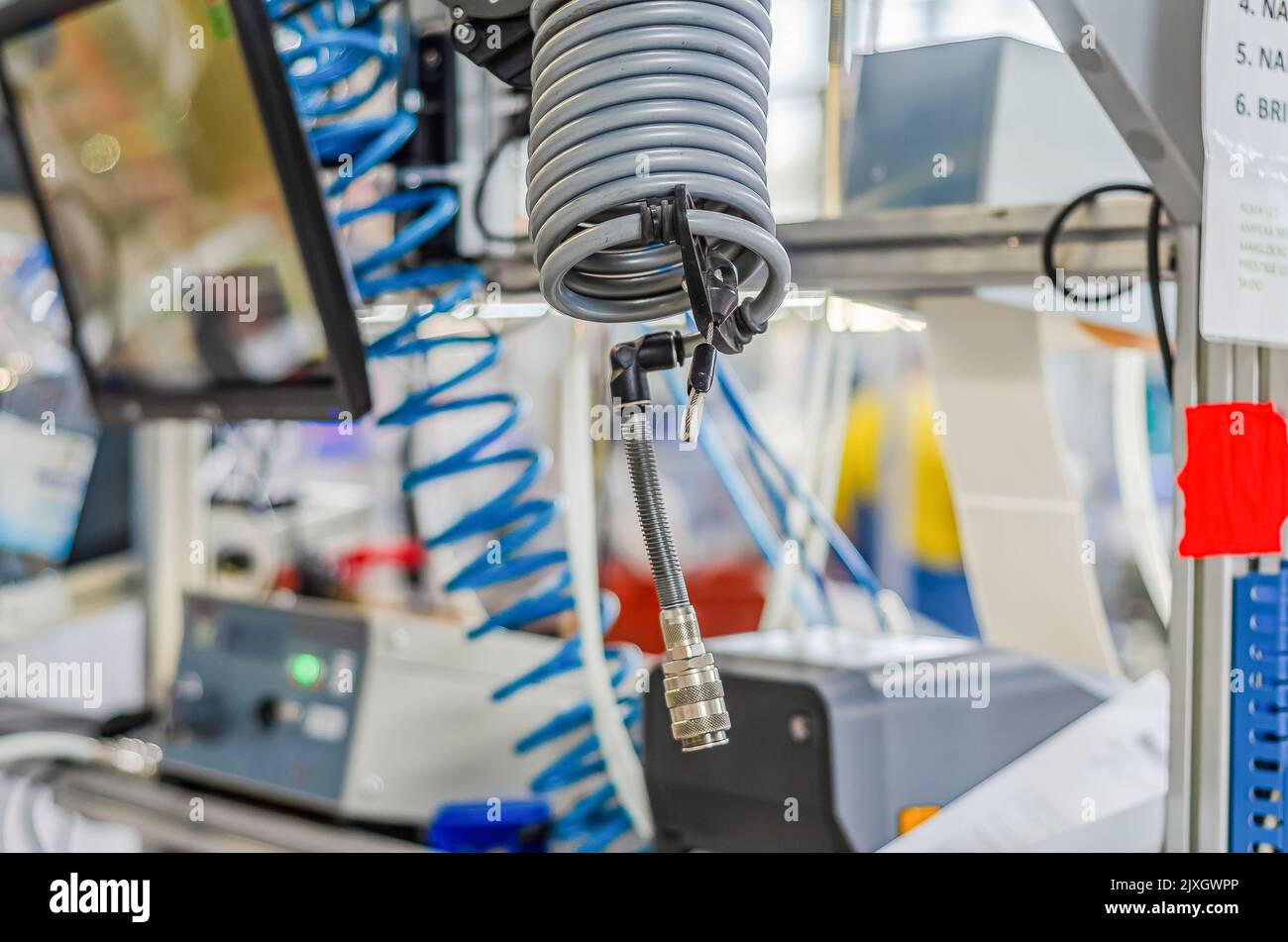 Сlose-up of pneumatic tool in production workshop. Plant for ...