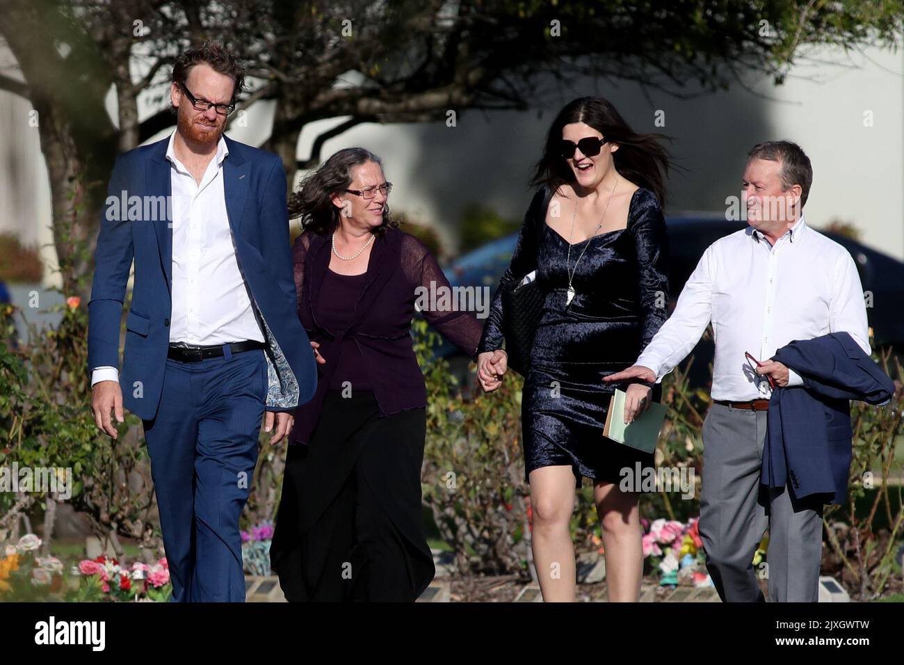 Neil Miles (left), son of Peter Miles leaves Bunbury Crematorium after ...