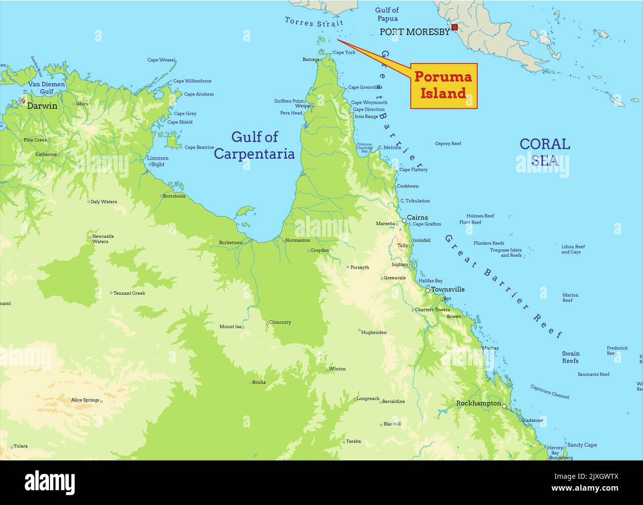 Graphic showing the location of Poruma Island in the Torres Straight ...