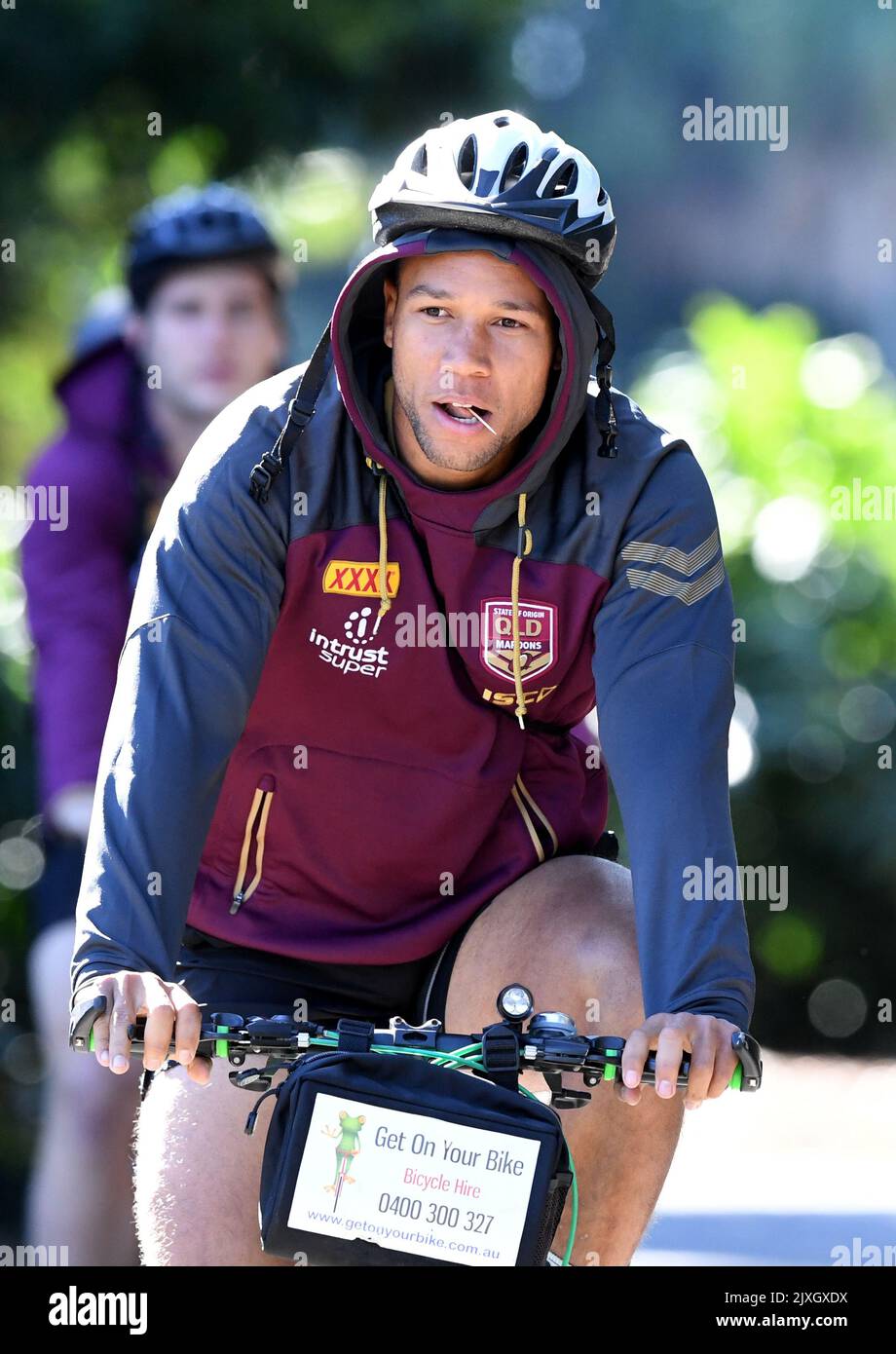 Moses Mbye arrives to the Queensland State of Origin team training ...