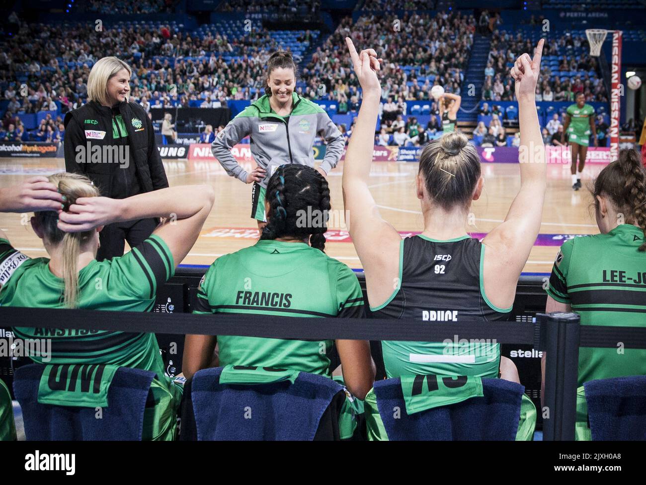 The Fever bench before the Round 6 Super Netball match between the West ...