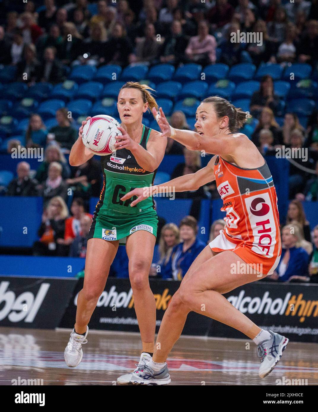 Natalie Medhurst of the West Coast Fever and Bec Bulley of the Giants ...
