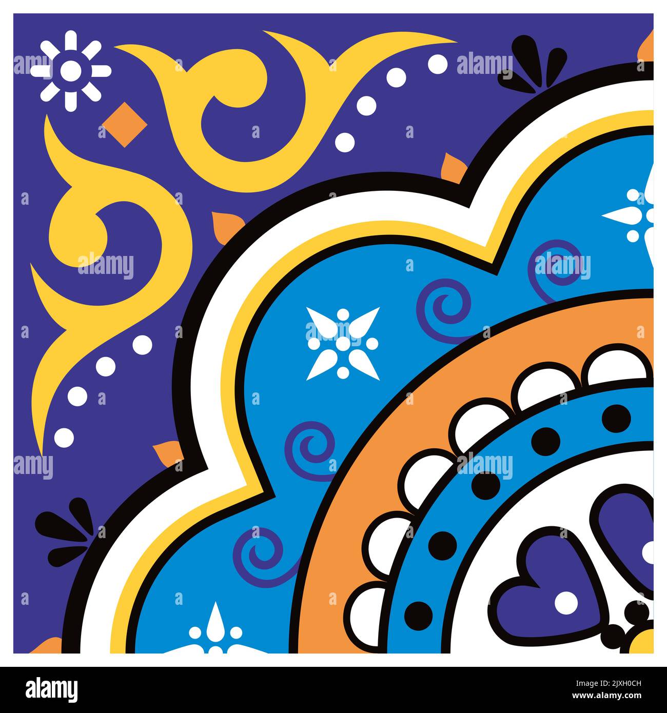 Mexican talavera single tile vector pattern with floral and geometric ...